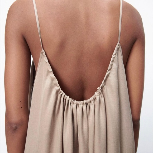 Zara | Dresses | Zara Satin Maxi Dress Sand Color Size M | Poshmark